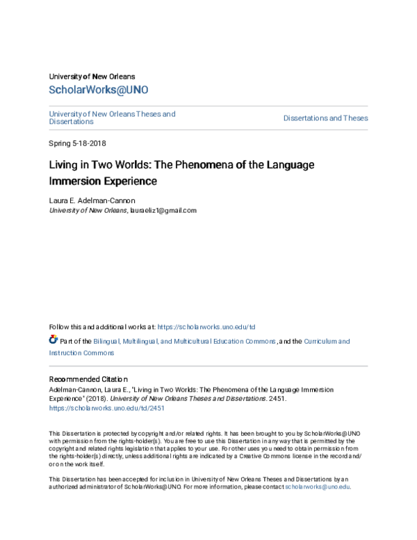 (PDF) Living in Two Worlds: The Phenomena of the Language Immersion ...