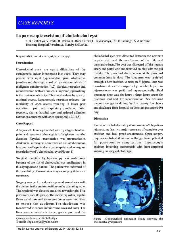 (PDF) Laparoscopic excision of choledochal cyst