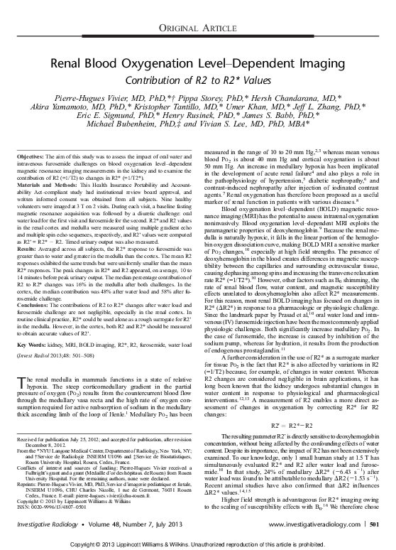 (PDF) Renal Blood Oxygenation Level-Dependent Imaging: Contribution of ...