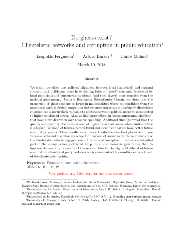(PDF) Do ghosts exist ? Clientelistic networks and corruption in public ...