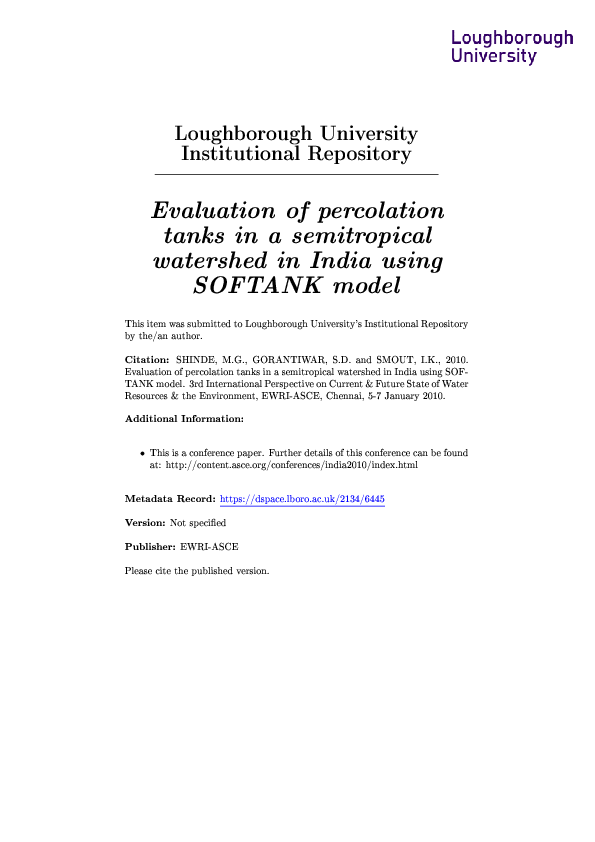 (PDF) Evaluation of percolation tanks in a semitropical watershed in ...