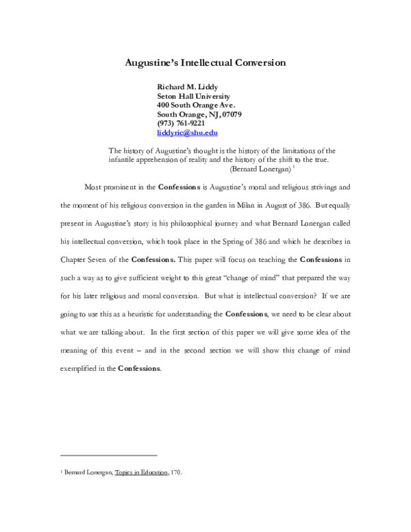 (PDF) Augustine's Intellectual Conversion
