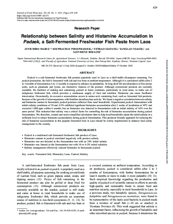 (PDF) Relationship between Salinity and Histamine Accumulation in ...