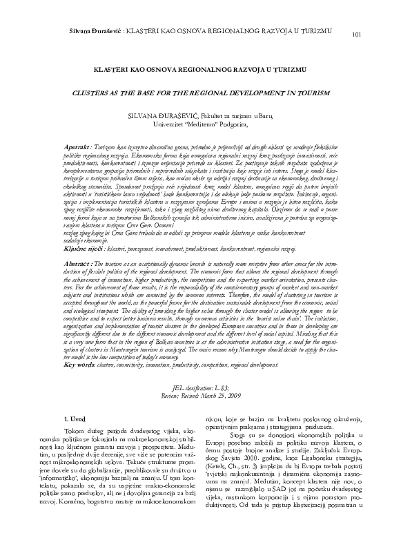 (PDF) Clusters As The Base For The Regional Development In Tourism