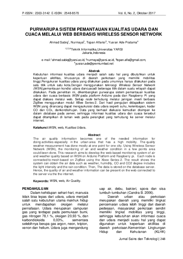 (PDF) Purwarupa Sistem Pemantauan Kualitas Udara dan Cuaca Melalui Web ...
