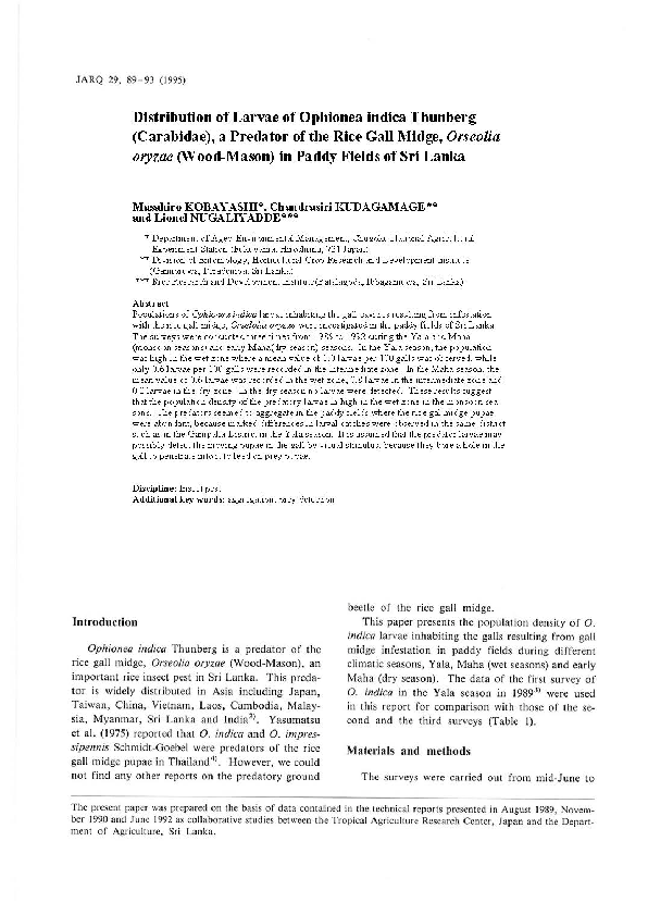 (PDF) Distribution of Larvae of Ophionea indica Thunberg (Carabidae), a ...