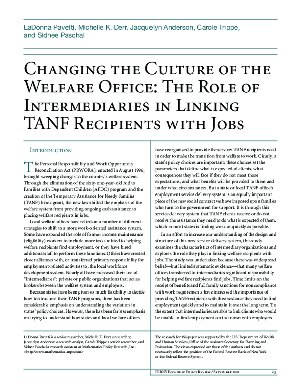 (PDF) The Role of Intermediaries in Linking TANF Recipients With Jobs ...