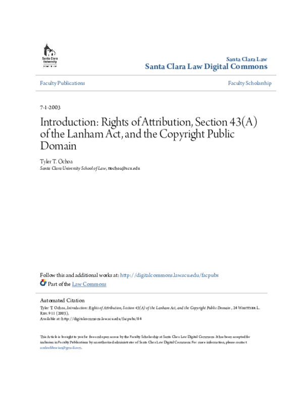 (PDF) Introduction: Rights of Attribution, Section 43(A) of the Lanham ...
