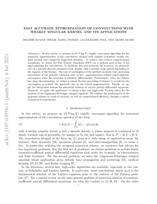 Pdf Fast Accurate Approximation Of Convolutions With Weakly Singular Kernel And Its