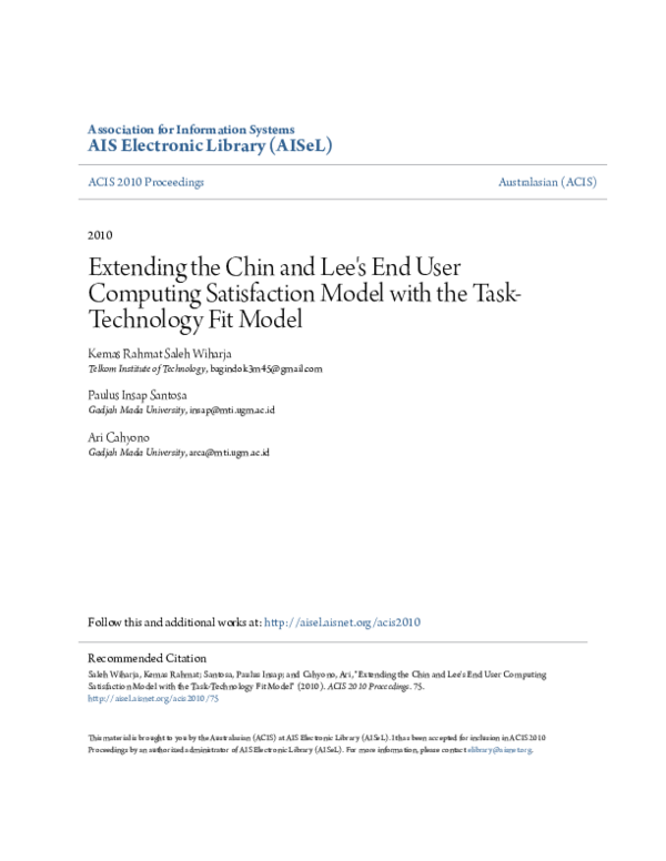 (PDF) Extending the Chin and Lee's End User Computing Satisfaction Model with the Task ...