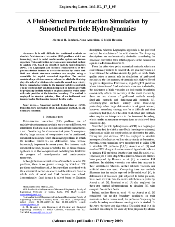 (PDF) A Fluid-Structure Interaction Simulation by Smoothed Particle Hydrodynamics