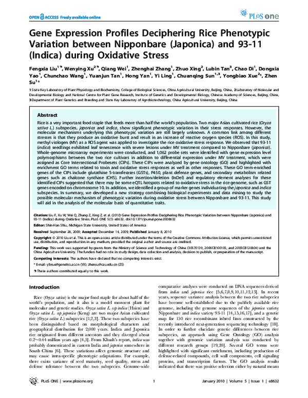 (PDF) Gene Expression Profiles Deciphering Rice Phenotypic Variation ...
