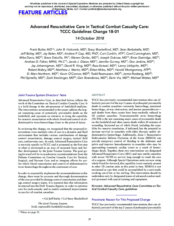 (PDF) Advanced Resuscitative Care in Tactical Combat Casualty Care ...