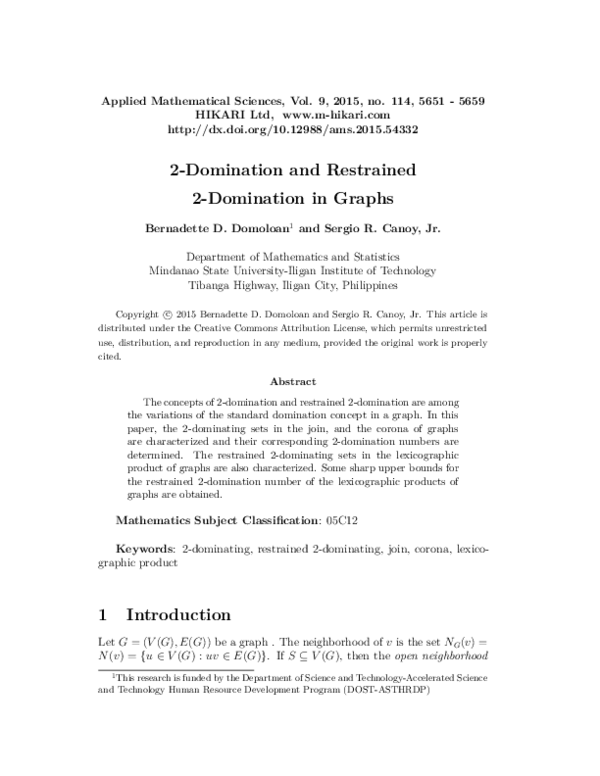 (PDF) 2-Domination and restrained 2-domination in graphs