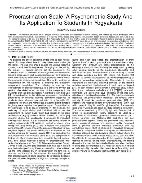 (PDF) Procrastination scale: A psychometric study and its application ...