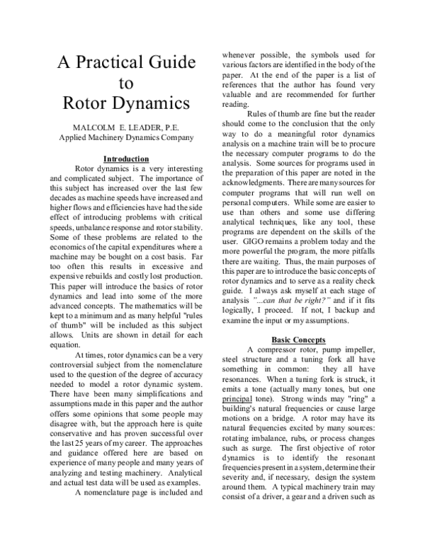 (PDF) A Practical Guide to Rotor Dynamics