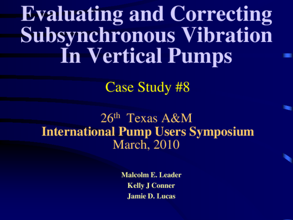 (PDF) Evaluating And Correcting Subsynchronous Vibration In Vertical Pumps