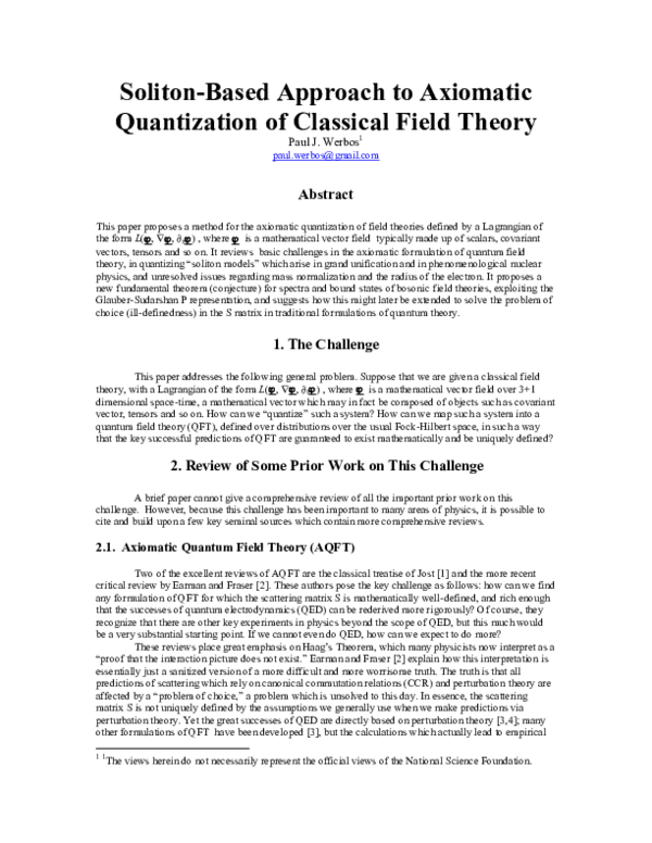 (PDF) Soliton-Based Approach to Axiomatic Quantization of Classical Field Theory