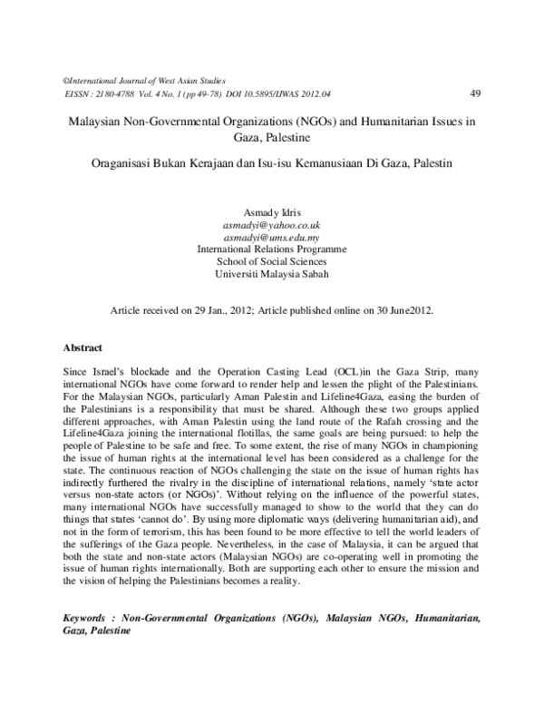 (PDF) Malaysian Non-Governmental Organizations (NGOs) and humanitarian ...