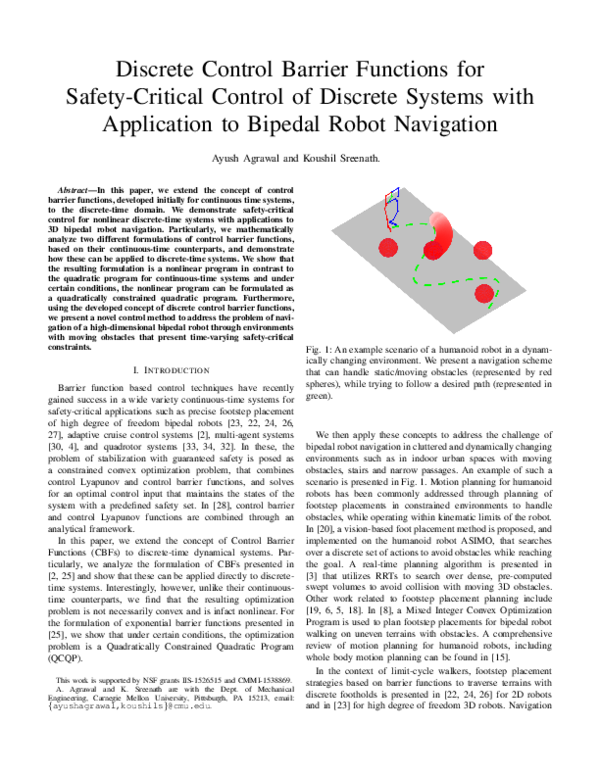 (PDF) Discrete Control Barrier Functions for Safety-Critical Control of Discrete Systems with ...