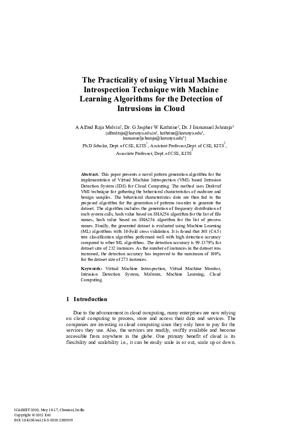 (PDF) The Practicality of using Virtual Machine Introspection Technique with Machine Learning ...