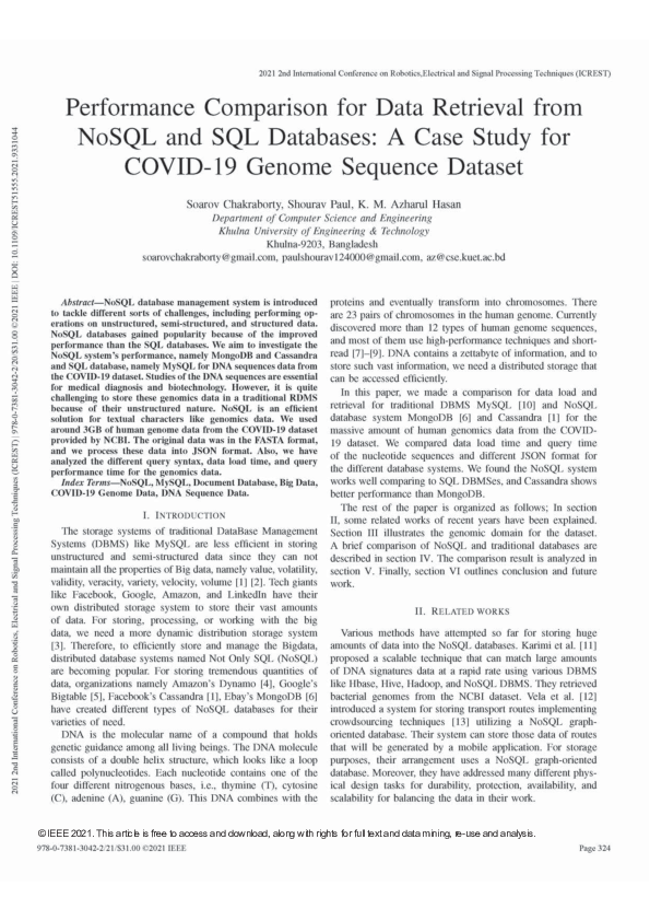 (PDF) Performance Comparison for Data Retrieval from NoSQL and SQL Databases: A Case Study for ...
