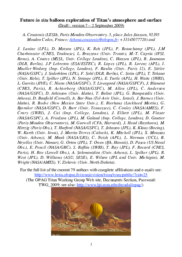 (PDF) Future in situ balloon exploration of Titan’s atmosphere and surface