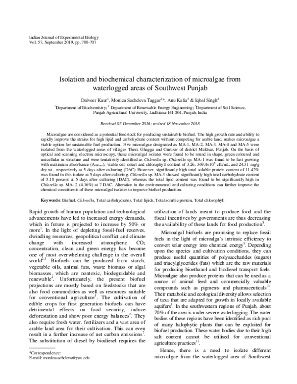 (PDF) Isolation and biochemical characterization of microalgae from ...