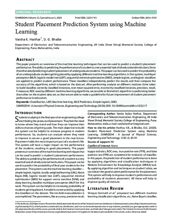 Student Placement Prediction System using Machine Learning