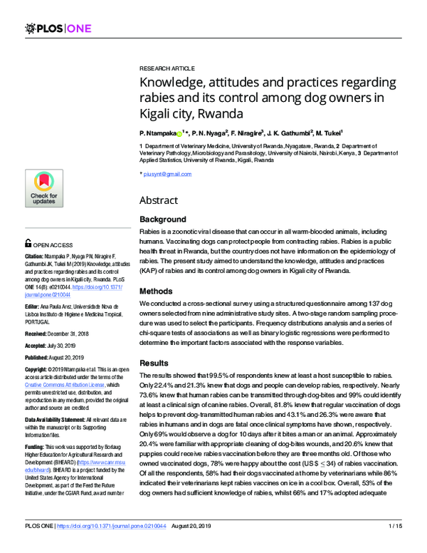 (PDF) Knowledge, attitudes and practices regarding rabies and its control among dog owners in ...