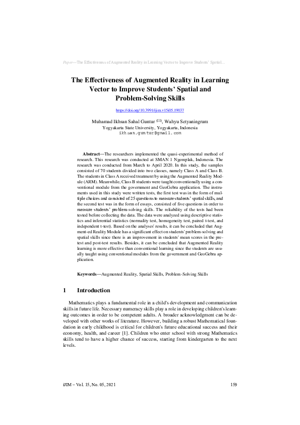 (PDF) The Effectiveness of Augmented Reality in Learning Vector to Improve Students' Spatial and ...