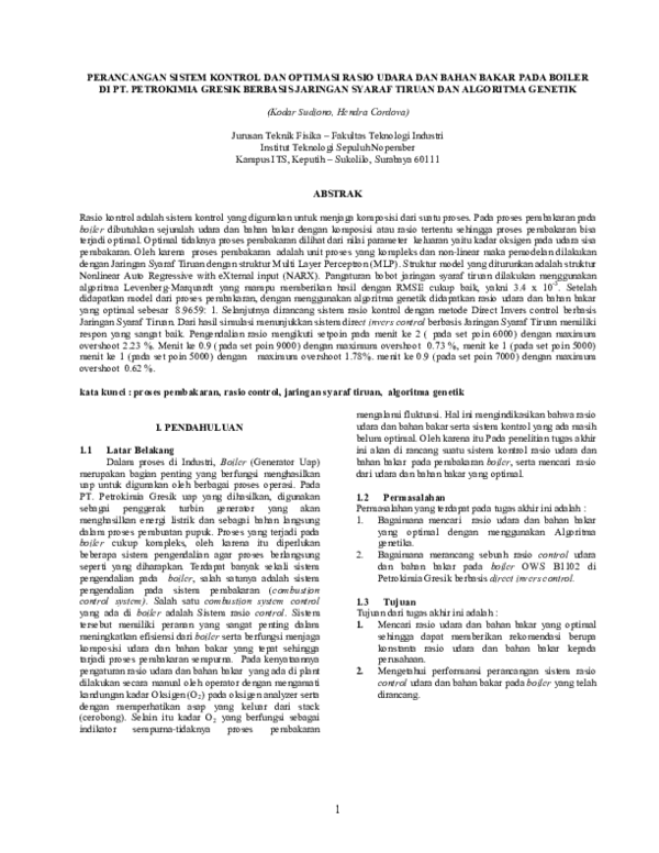 (PDF) Perancangan Sistem Kontrol Dan Optimasi Rasio Udara Dan Bahan Bakar Pada Boiler DI Pt ...