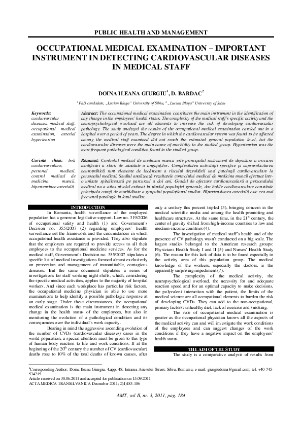 (PDF) Occupational Medical Examination - Important Instrument in ...