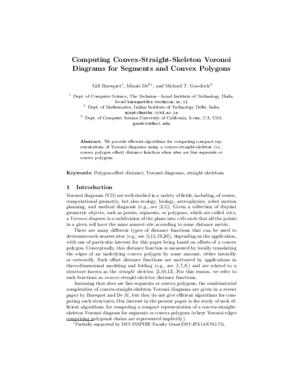 (PDF) Computing Convex-Straight-Skeleton Voronoi Diagrams for Segments and Convex Polygons