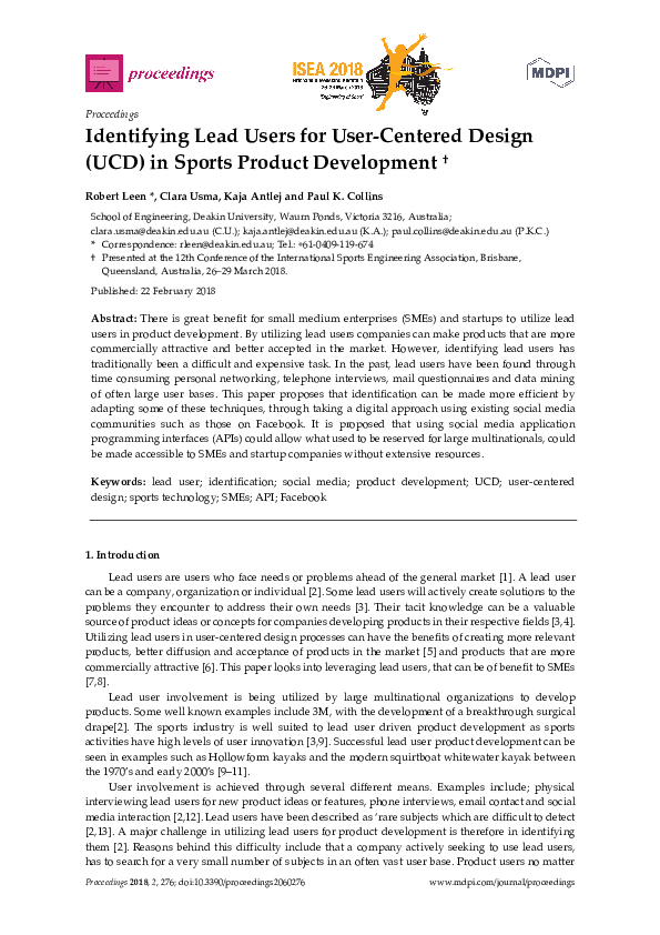 (PDF) Identifying Lead Users for User-Centered Design (UCD) in Sports ...