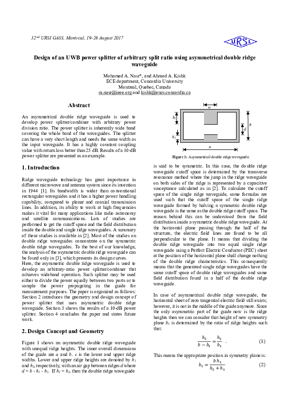 Pdf Design Of An Uwb Power Splitter Of Arbitrary Split Ratio Using Asymmetrical Double Ridge