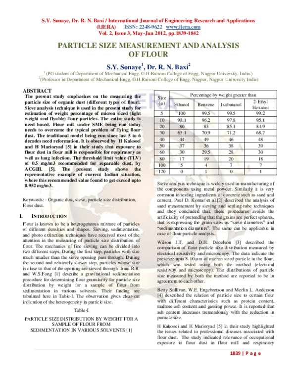 (PDF) Particle Size Measurement and Analysis of Flour