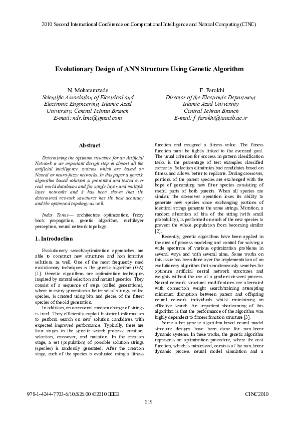 (PDF) Evolutionary Design of ANN Structure Using Genetic Algorithm
