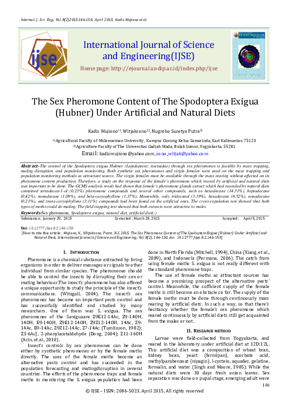 (PDF) The Sex Pheromone Content of the Spodoptera Exigua (Hubner) Under Artificial and Natural Diets