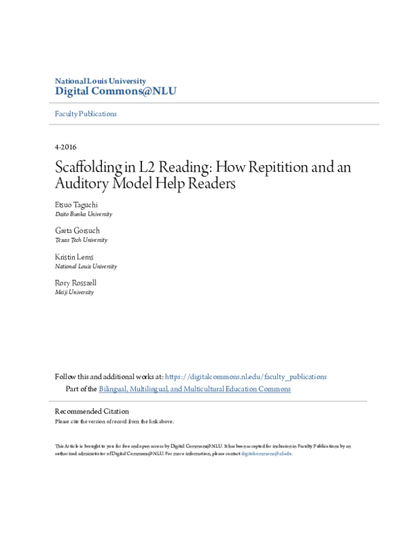 (PDF) Scaffolding in L2 Reading: How Repetition and an Auditory Model ...