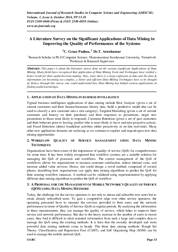 (PDF) A Literature Survey on the Significant Applications of Data Mining in Improving the ...