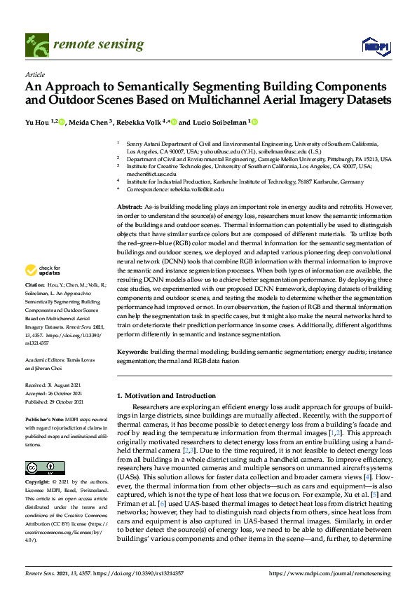 Pdf An Approach To Semantically Segmenting Building Components And Outdoor Scenes Based On