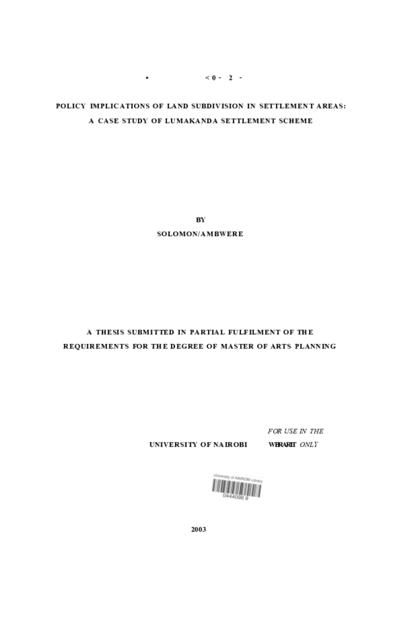 (PDF) Policy implications of land subdivision in settlement areas: a ...