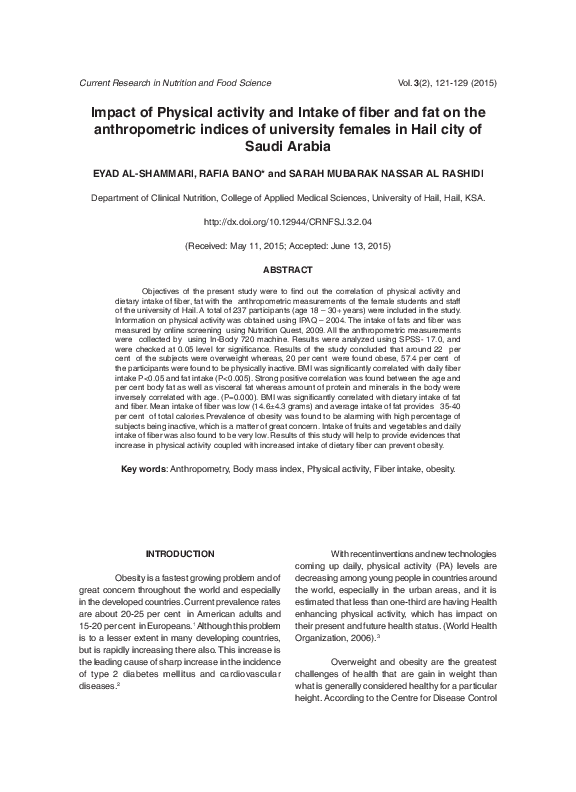 (PDF) Impact of Physical activity and Intake of fiber and fat on the ...
