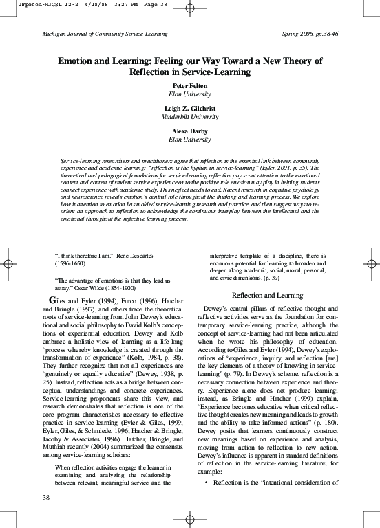 (PDF) Emotion and Learning: Feeling Our Way toward a New Theory of ...