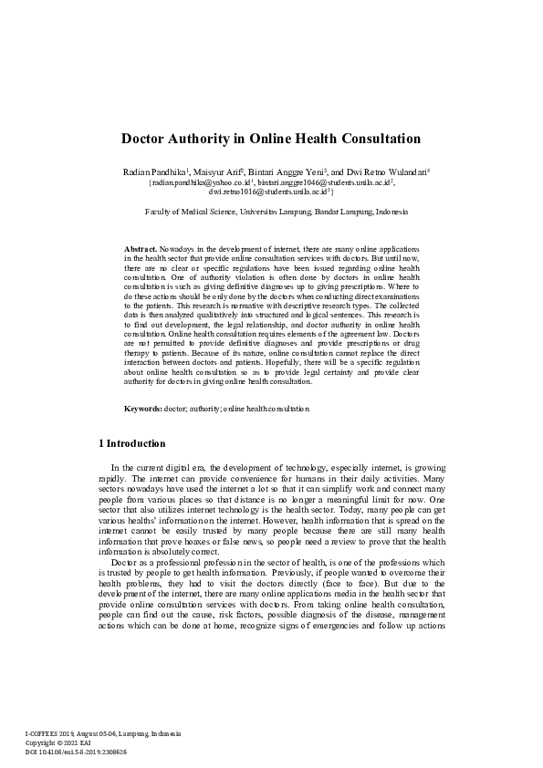 (PDF) Doctor Authority in Online Health Consultation