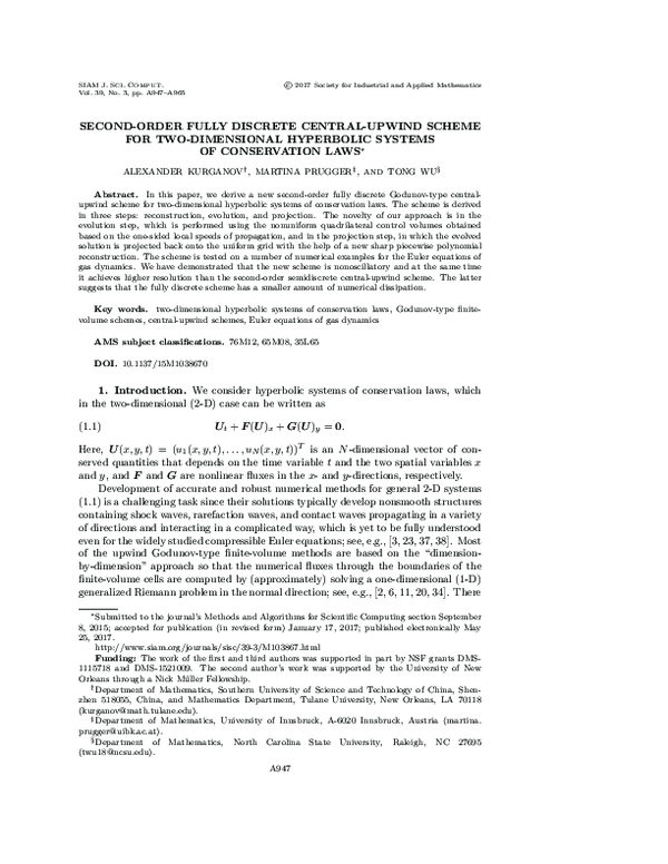 Pdf Second Order Fully Discrete Central Upwind Scheme For Two