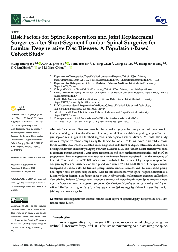 (PDF) Risk Factors for Spine Reoperation and Joint Replacement ...