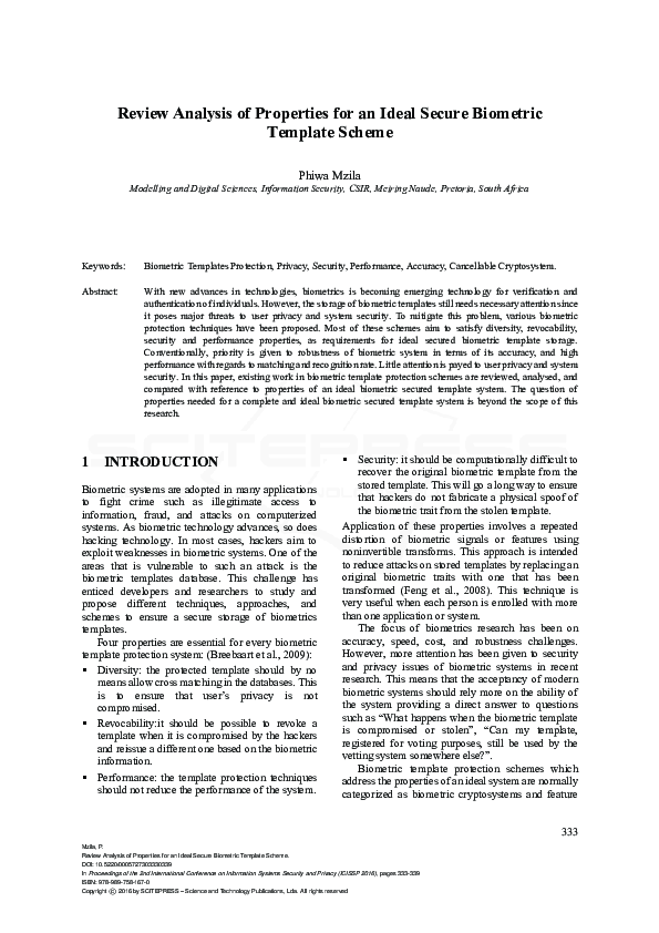 (PDF) Review Analysis of Properties for an Ideal Secure Biometric ...
