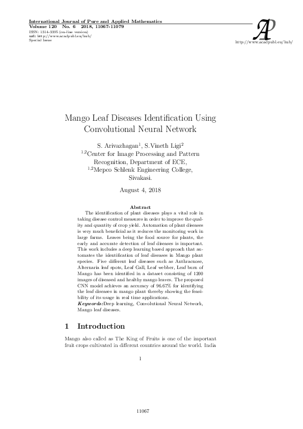(PDF) Mango Leaf Diseases Identification Using Convolutional Neural Network